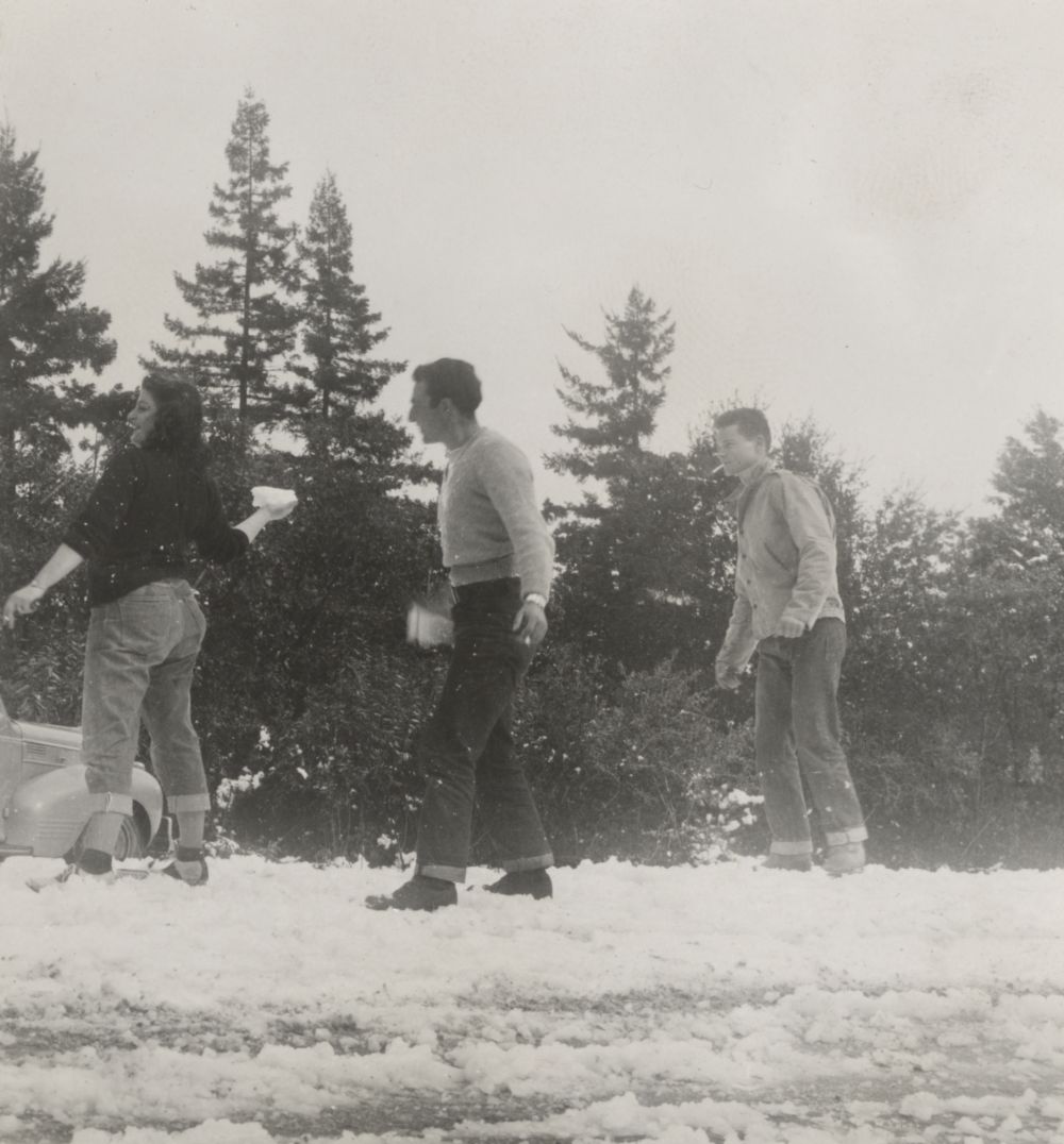 Lillian Quilici, Harry Mayo, Blake Turner in the snow at Bonny Doon ...
